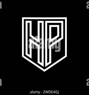 HP Letter Logo monogram shield geometric line inside shield isolated ...