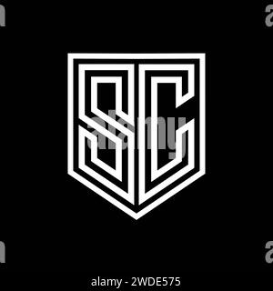 SC Letter Logo monogram shield geometric line inside shield isolated ...