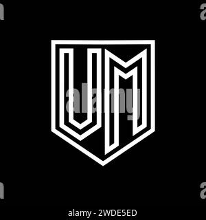 VM Letter Logo monogram shield geometric line inside shield isolated ...