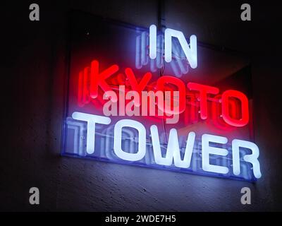 A neon installation in the Kyoto Tower food hall, Kyoto, Japan Stock ...