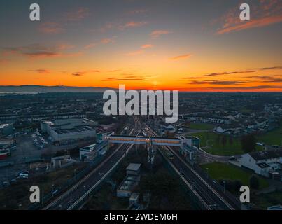 Sunset over Howth Junction & Donaghmede station Stock Photo - Alamy