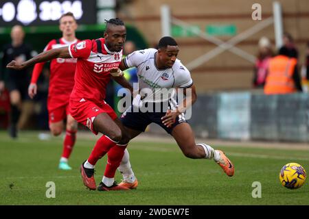 Bolton's Victor Adeboyejo (left) with Leyton Orient’s Omar Beckles ...