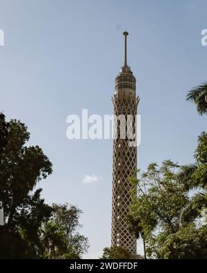 Cairo Tower, a famous landmark with open lattice-work design to evoke a ...