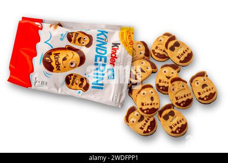 Italy - January 20, 2024: Ferrero Kinder milk and cocoa shortbread ...