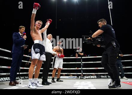 Boxer Ste Clarke (left) in action against Vasif Mamedov in the Super ...
