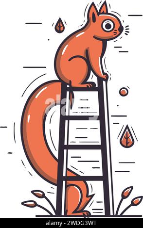 Squirrel climbing the ladder. Vector illustration in flat cartoon style ...