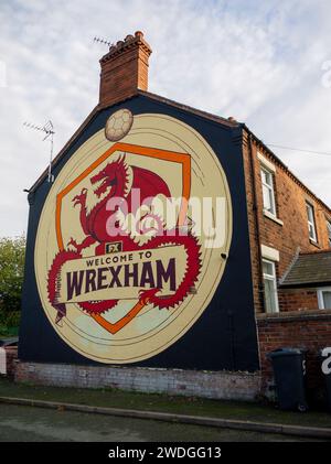 Welcome to Wrexham mural on side of house in Wrexham, Wales, UK Stock ...