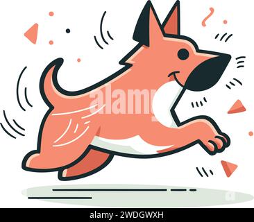 Cute running puppy dog, doodle style flat vector outline illustration ...