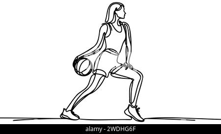 Continuous Line Drawing of Basketball Player on white background Stock ...
