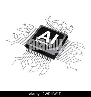 AI Powered Microchip CPU Processor with Circuit on a white background. 3d Rendering Stock Photo ...