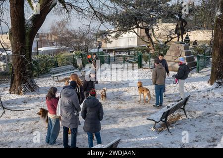 Paris, France, Parisians with their dogs at a public park for dogs ...