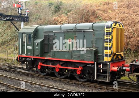 A restored Class 08 diesel shunter with passengers at the Llangollen ...