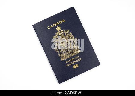 Canadian passport front cover on a white background Stock Photo - Alamy