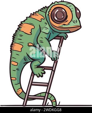 Chameleon on a ladder. Vector illustration in cartoon style Stock ...