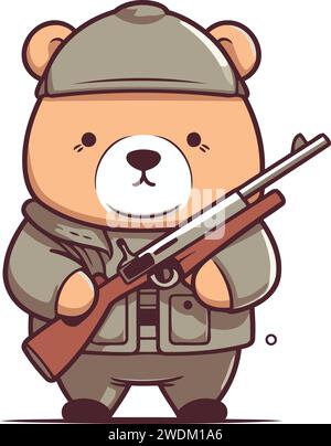 Cute bear in soldier uniform driving armored vehicle, vector cartoon ...