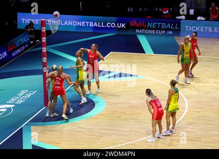 England's Eleanor Cardwell shoots during the Vitality Netball Nations ...