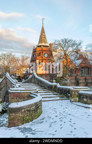 The Dell Bridge, Port Sunlight, in spring with the Lyceum building ...