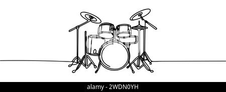 Drum set in one line. Continuous line drawing of drum set Stock Vector ...