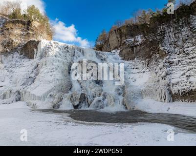 Afternoon winter aerial photo of frozen Ithaca Falls on Fall Creek ...