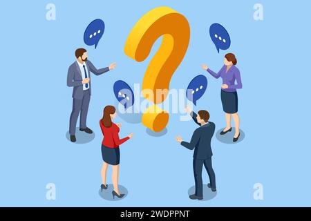 Isometric Question Marks, Message box with question, Chatbot technology ...