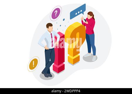 Isometric Question Marks, Message box with question, Chatbot technology ...