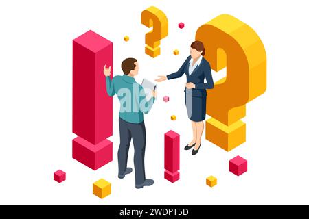 Isometric Question Marks, Message box with question, Chatbot technology ...