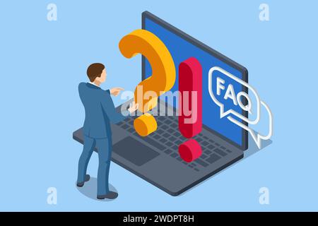 Isometric Question Marks, Message box with question, Chatbot technology ...