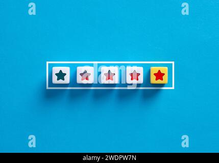 Growing star level rating bar up to five stars. Increasing customer ...