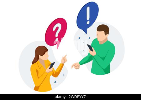 Isometric Question Marks, Message box with question, Chatbot technology ...