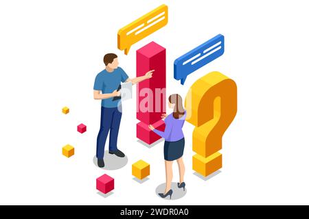 Isometric Question Marks, Message box with question, Chatbot technology ...