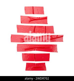 Top view set of red scotch tape or adhesive vinyl tape in stripes is ...