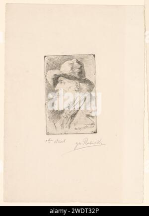 Piping old man with hat, Jos Ratinckx, 1888 print paper ETCHING / ROUCH ...