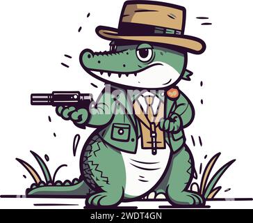 Cute crocodile with a gun in his hand. Vector illustration Stock Vector ...
