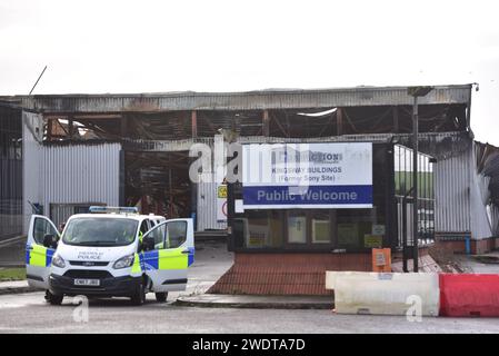 Ex Sony plant fire, Bridgend Industrial Estate, South Wales Stock Photo ...