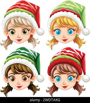 Four red santa hats. Design Template for Merry Christmas and Happy New ...