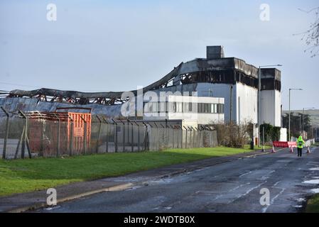 Ex Sony plant fire, Bridgend Industrial Estate, South Wales Stock Photo ...