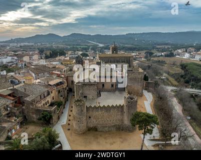 Aerial view of Calonge town medieval castle with inner garrison ...