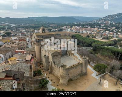 Aerial view of Calonge town medieval castle with inner garrison ...
