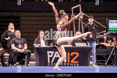 Corvallis, USA. 21st Jan, 2024. OSU's Ellie Weaver executes a double ...