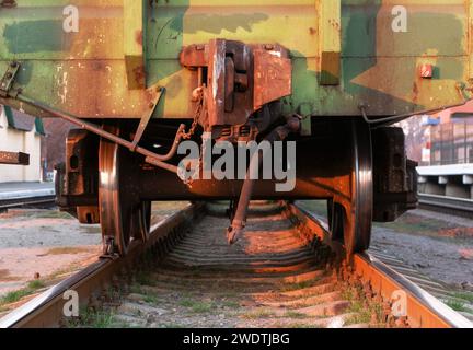 Rear view of railroad wheel freight on flatbed semi Stock Photo - Alamy