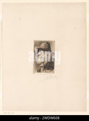 Piping old man with hat, Jos Ratinckx, 1888 print paper etching pipe ...