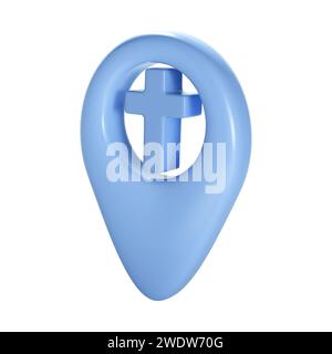 Christian 3d blue cross geotag gps icon. Element for church place ...
