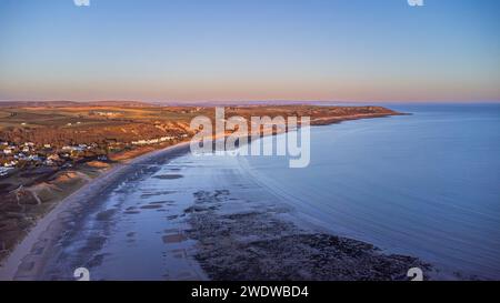 Aerial views over Horton Beach on the Gower Peninsula, Horton, Gower ...