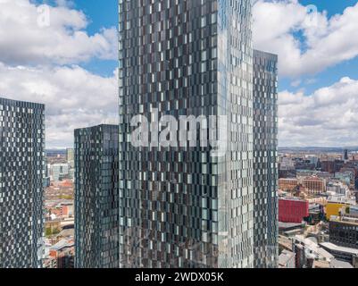 Aerial photograph in Manchester city centre over Spinningfields ...