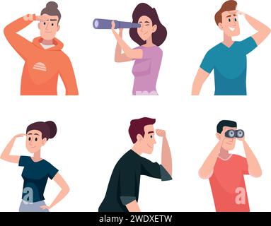 Person Watching Woman in Far on Long Road, Vector Cartoon Stick Figure ...