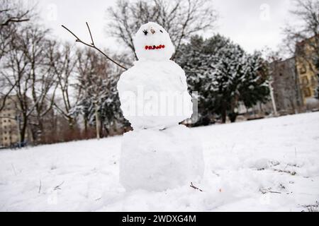 Winter Wetter, Winter, Schnee: Ein Schneemann steht auf einer Wiese ...