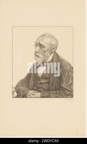 Portrait of Joseph Israëls with folded hands, Jan Veth, c. 1896 print ...