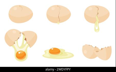 Broken egg set, sequence game animation. Eggshell crack steps for ...