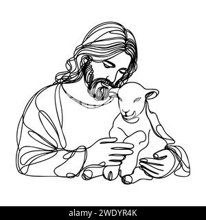 continuous drawing of Jesus Christ holding a lamb in his arms Stock Vector Image & Art - Alamy