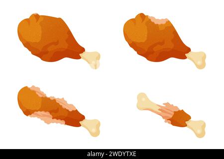 Eaten chicken drumstick set of animation sequence. Eating stages of ...